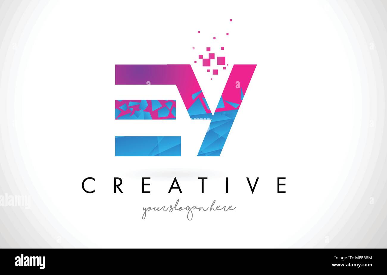 EY E Y Letter Logo with Broken Shattered Blue Pink Triangles Texture ...