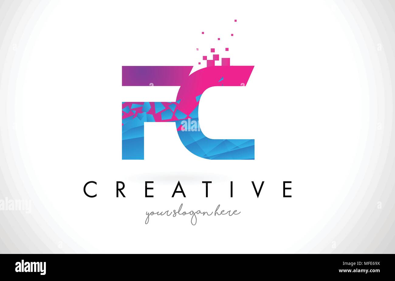 FC F C Letter Logo with Broken Shattered Blue Pink Triangles Texture ...