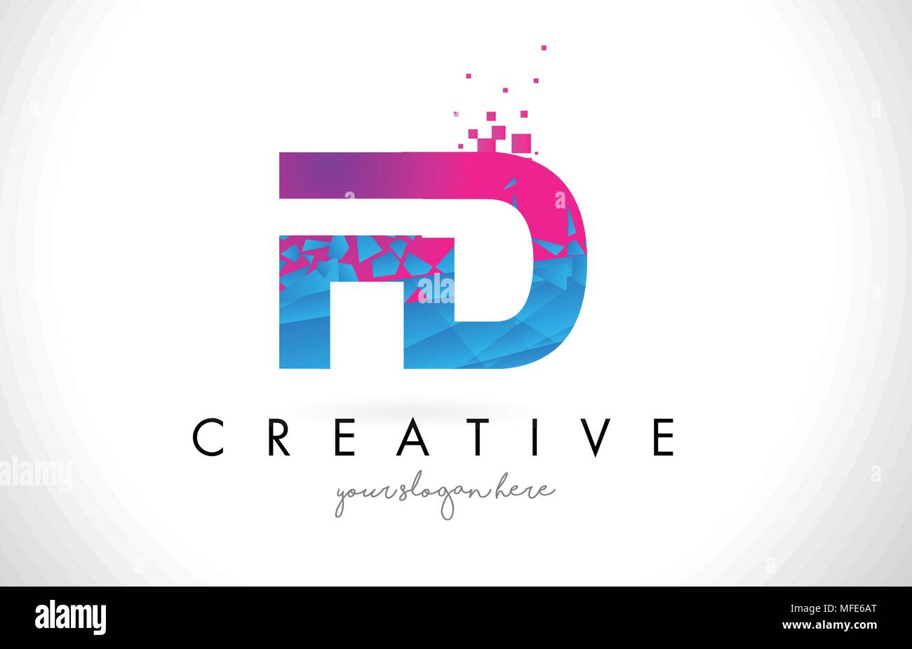 FD F D Letter Logo with Broken Shattered Blue Pink Triangles Texture ...