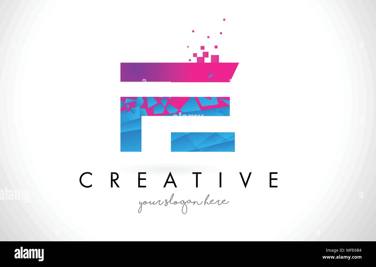 FE F E Letter Logo with Broken Shattered Blue Pink Triangles Texture ...