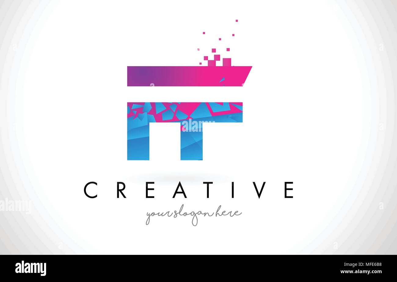 FF F F Letter Logo with Broken Shattered Blue Pink Triangles Texture ...
