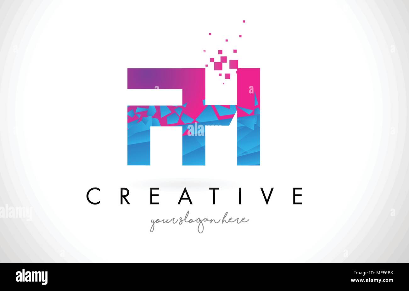 FH F H Letter Logo with Broken Shattered Blue Pink Triangles Texture ...