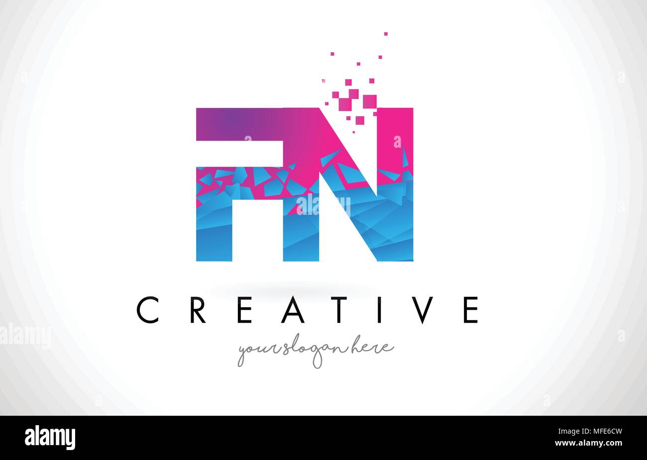 FN F N Letter Logo with Broken Shattered Blue Pink Triangles Texture ...