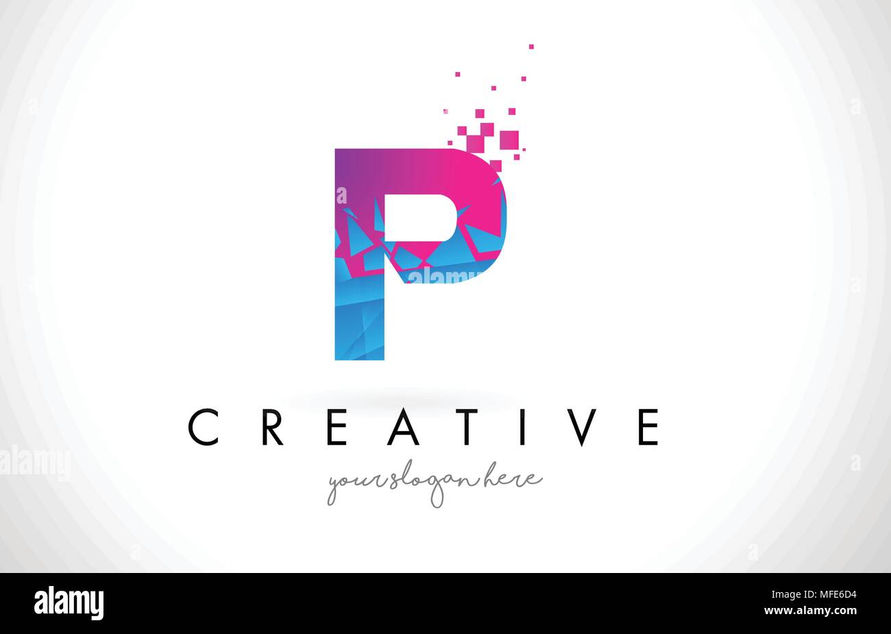 P Letter Logo with Broken Shattered Blue Pink Triangles Texture Design ...