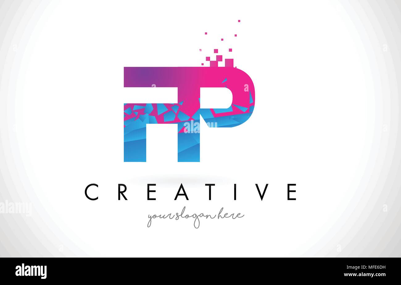 FP F P Letter Logo with Broken Shattered Blue Pink Triangles Texture ...