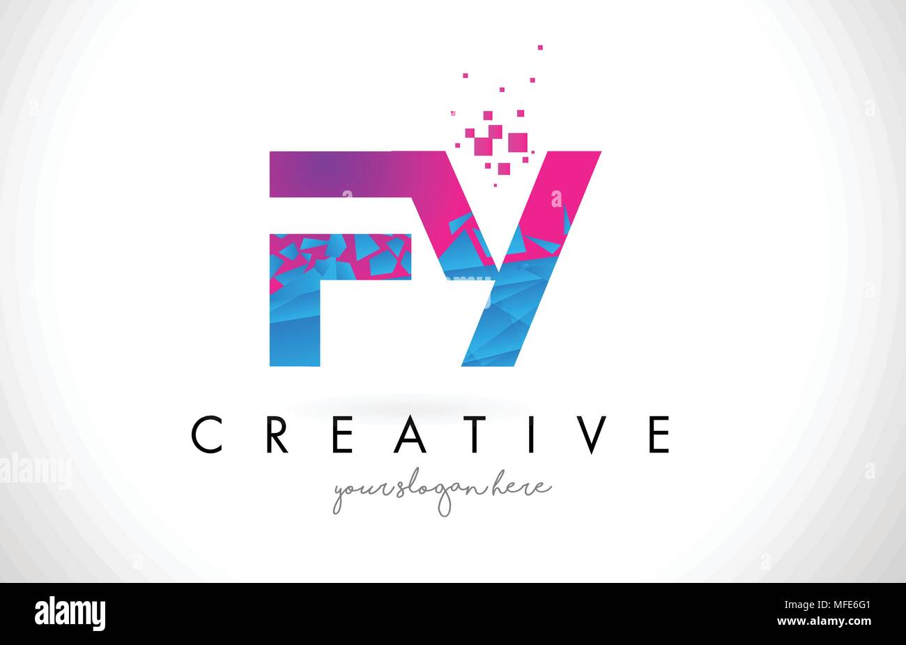 FY F Y Letter Logo with Broken Shattered Blue Pink Triangles Texture ...