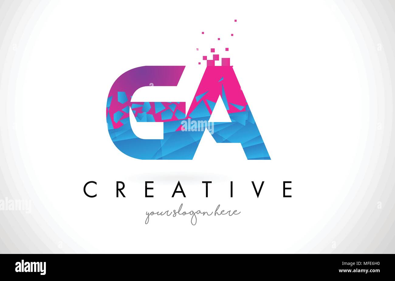 GA G A Letter Logo with Broken Shattered Blue Pink Triangles Texture ...