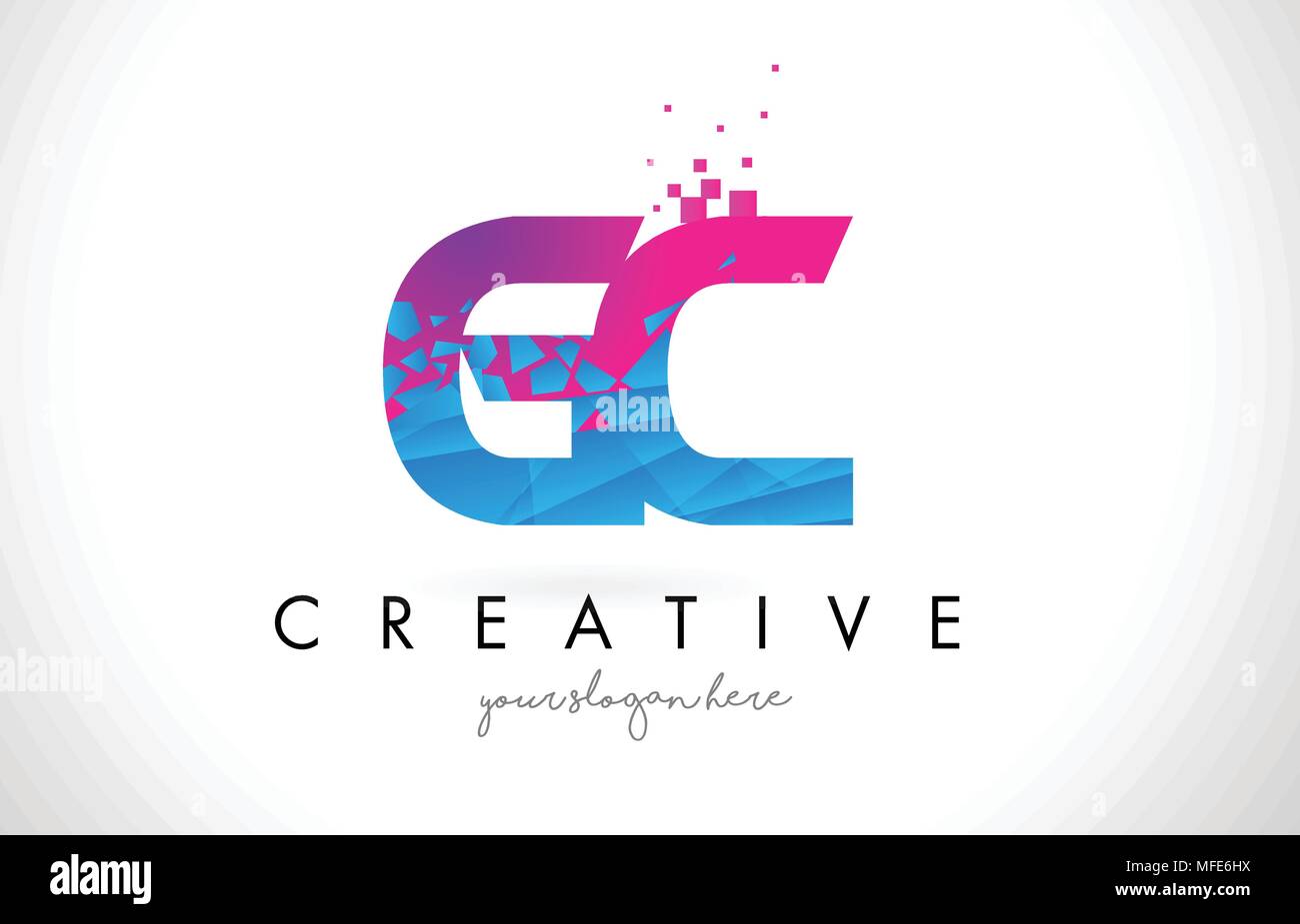 GC G C Letter Logo with Broken Shattered Blue Pink Triangles Texture ...