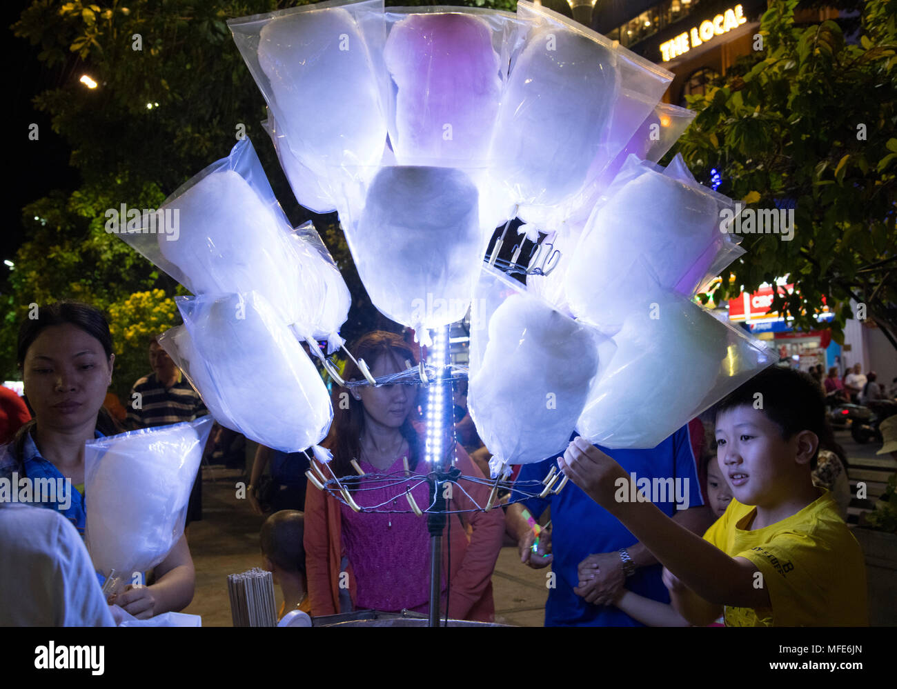 Cotton candy for sale on Nguyen Hue Boulevard in Ho Chi MInh City ...