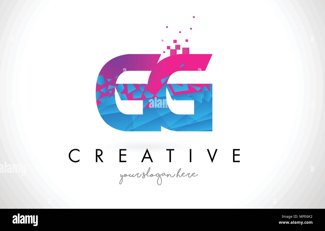 GG G G Letter Logo with Broken Shattered Blue Pink Triangles Texture ...