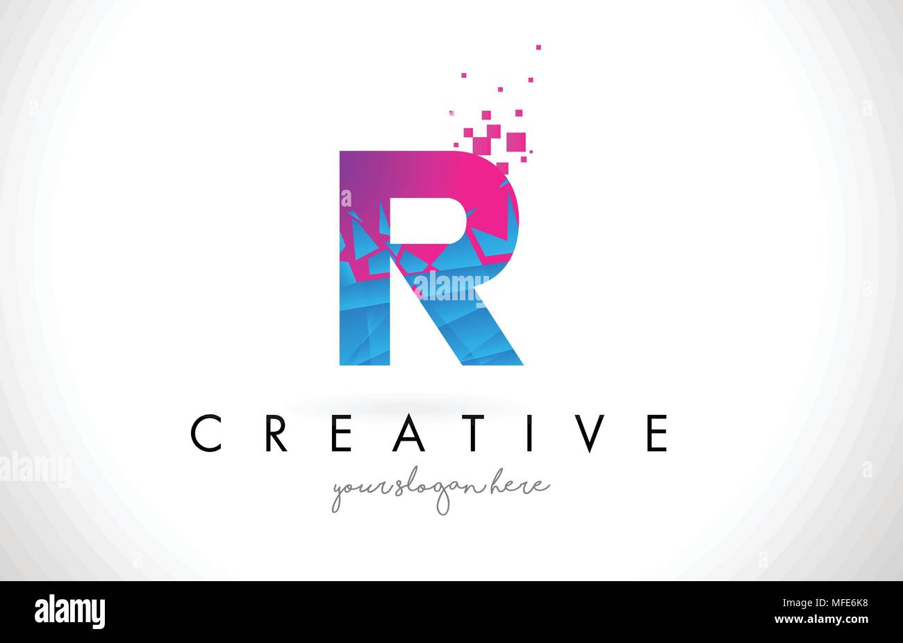 R Letter Logo with Broken Shattered Blue Pink Triangles Texture Design ...