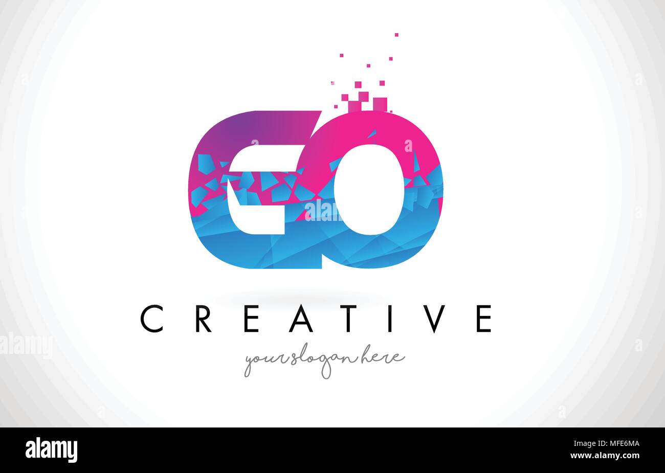 GO G O Letter Logo with Broken Shattered Blue Pink Triangles Texture ...