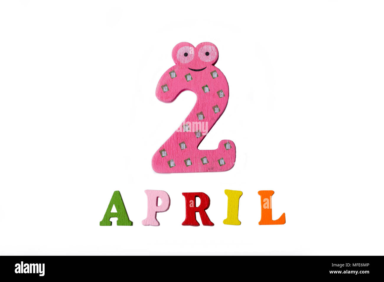 April 2, on a white background made of numbers and letters. Calendar ...