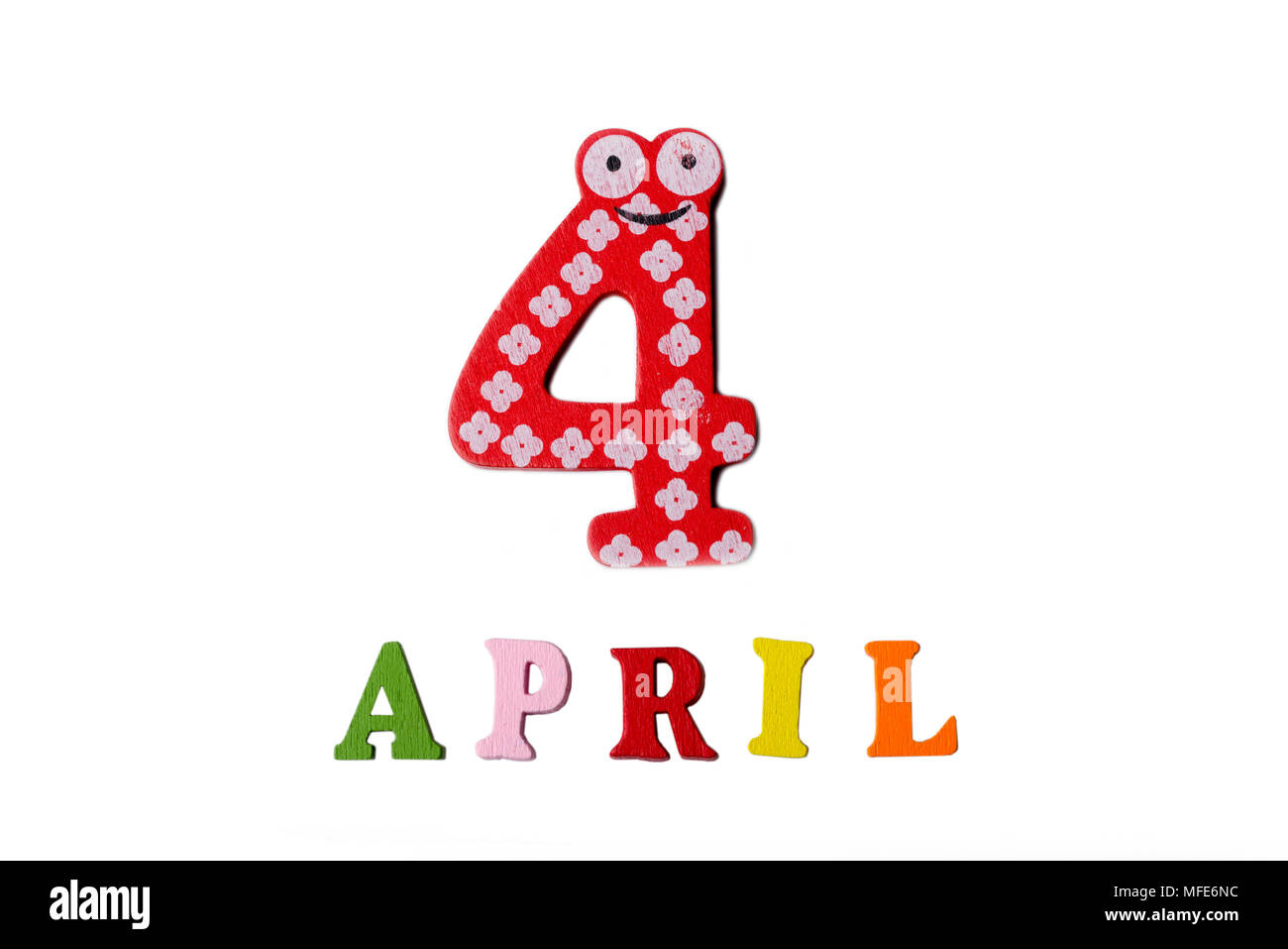 April 4, on a white background made of numbers and letters. Calendar ...