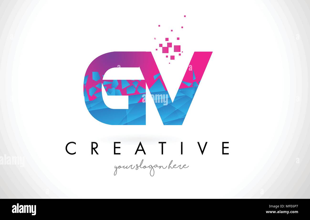 GV G V Letter Logo with Broken Shattered Blue Pink Triangles Texture ...