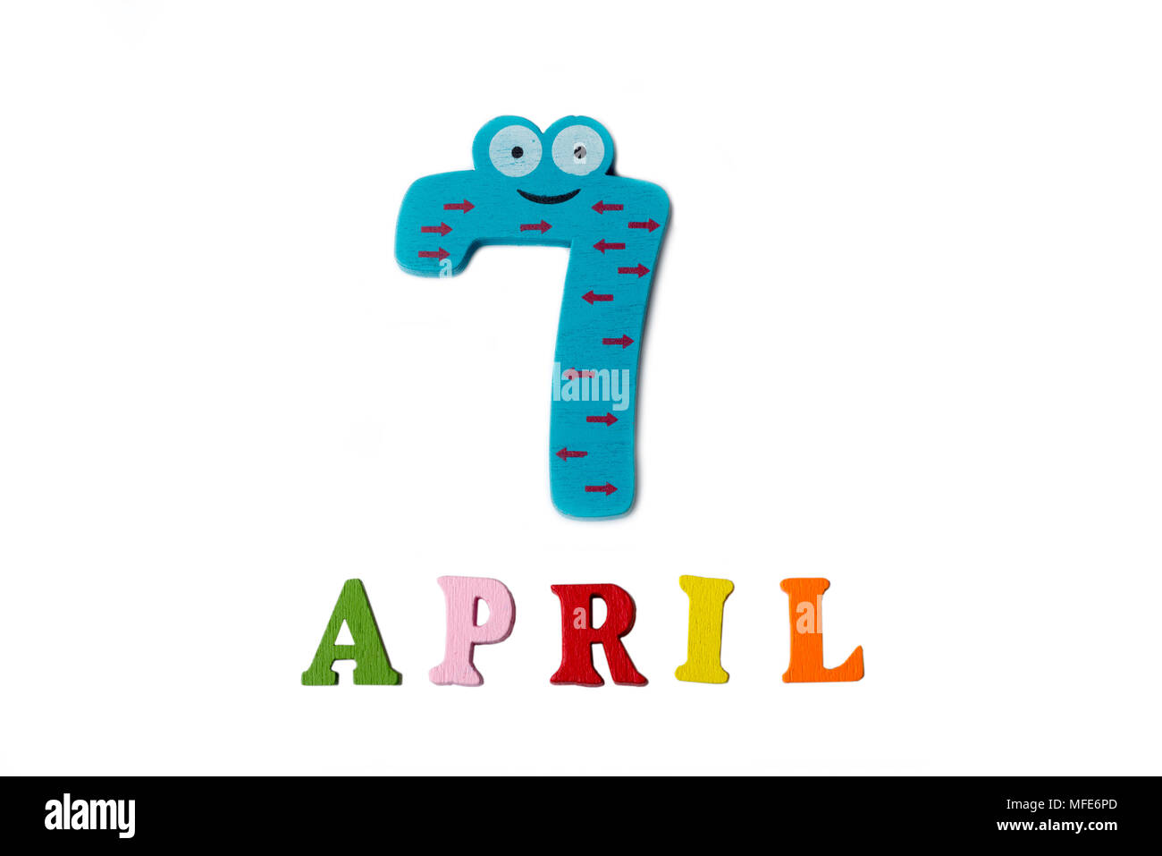 April 7 on a white background of numbers and letters. Calendar Stock ...