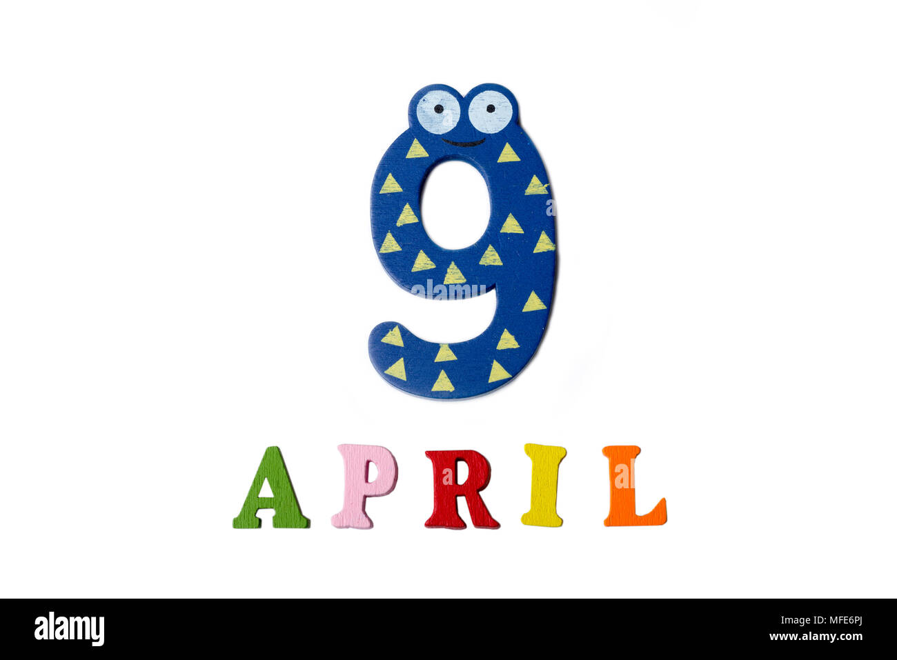 April 9 on a white background of numbers and letters. Calendar Stock ...