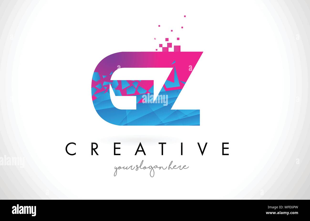 GZ G Z Letter Logo with Broken Shattered Blue Pink Triangles Texture ...