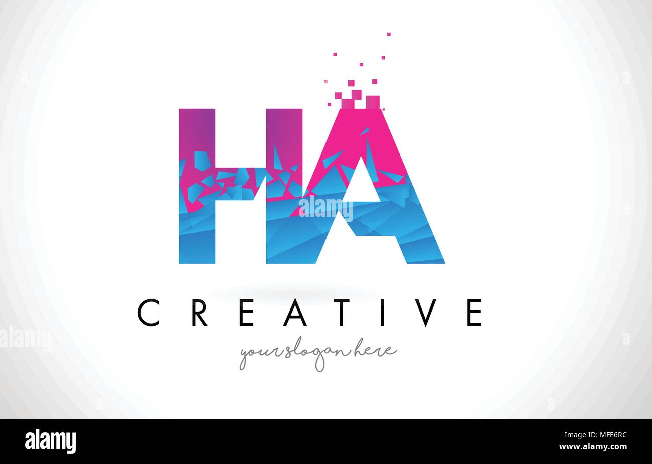 HA H A Letter Logo with Broken Shattered Blue Pink Triangles Texture ...