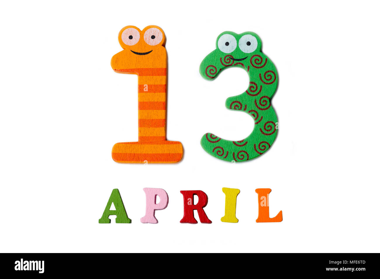 April 13 on a white background of numbers and letters. Calendar Stock ...