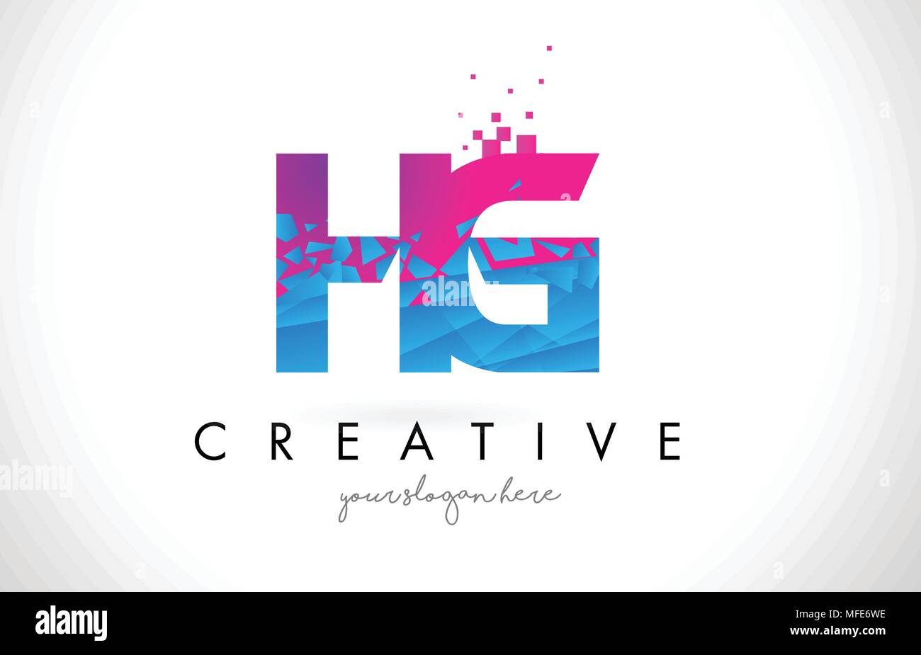 HG H G Letter Logo with Broken Shattered Blue Pink Triangles Texture ...