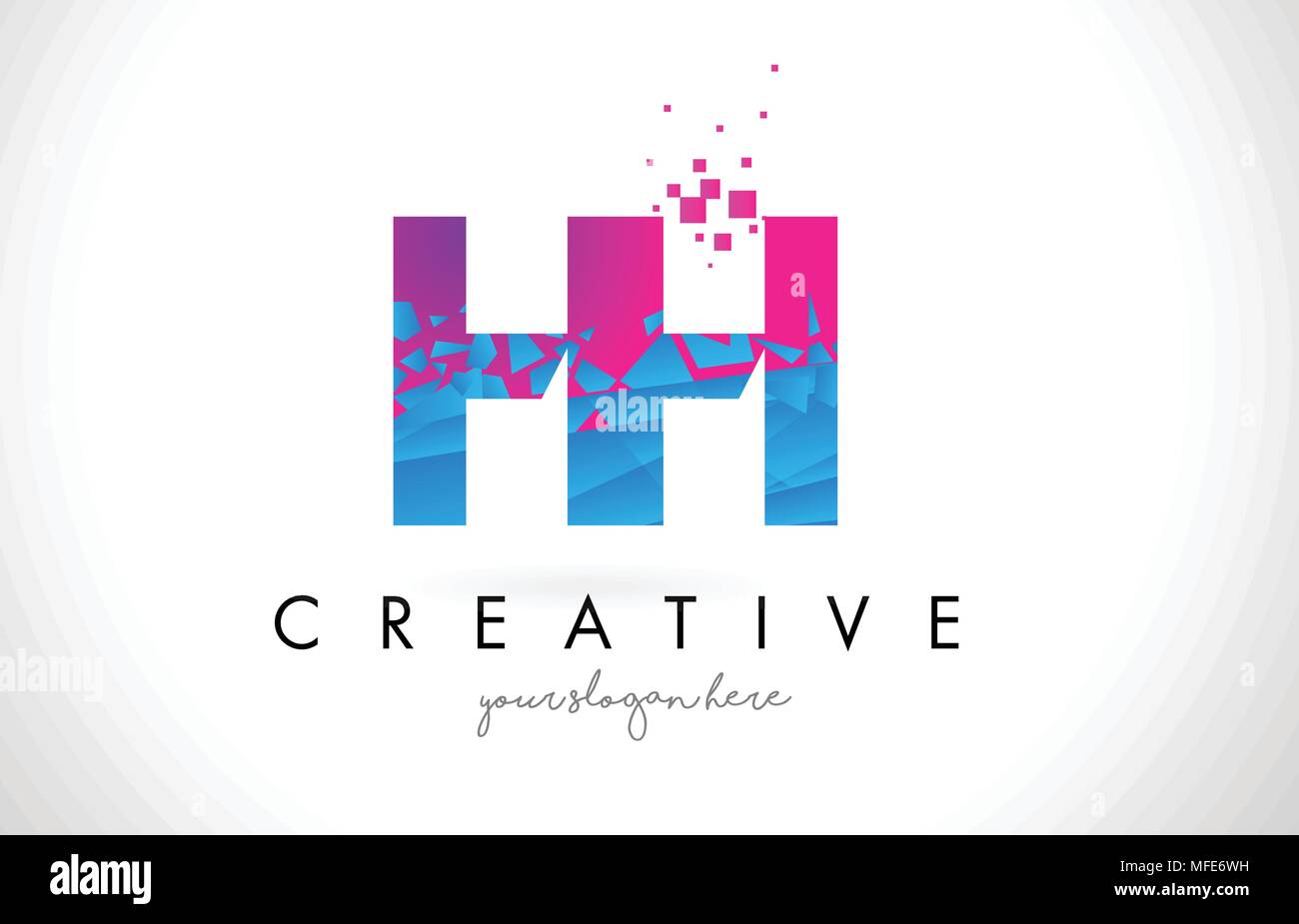 HH H H Letter Logo with Broken Shattered Blue Pink Triangles Texture ...
