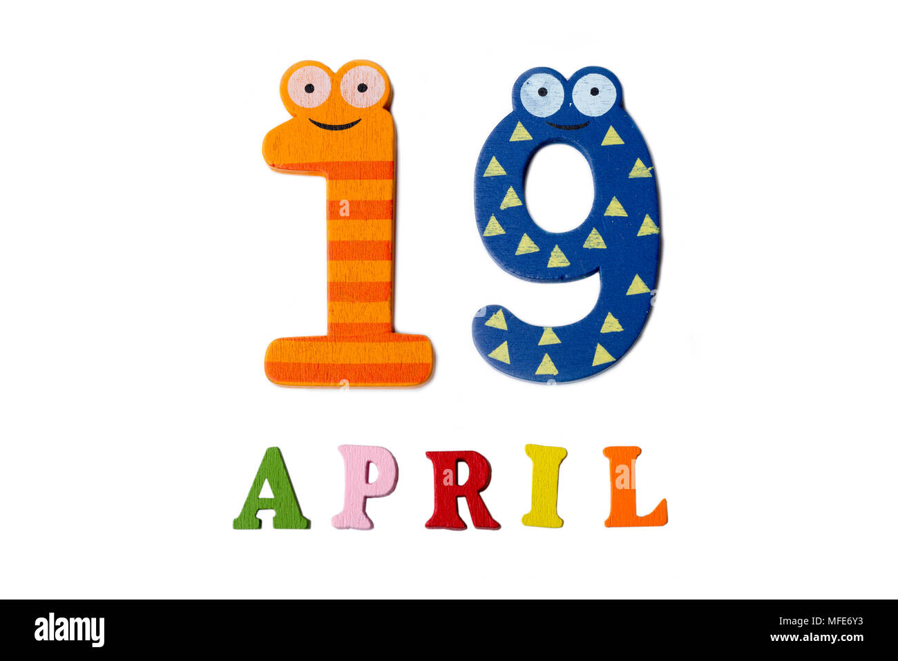 April 19 on a white background of numbers and letters. Calendar Stock ...