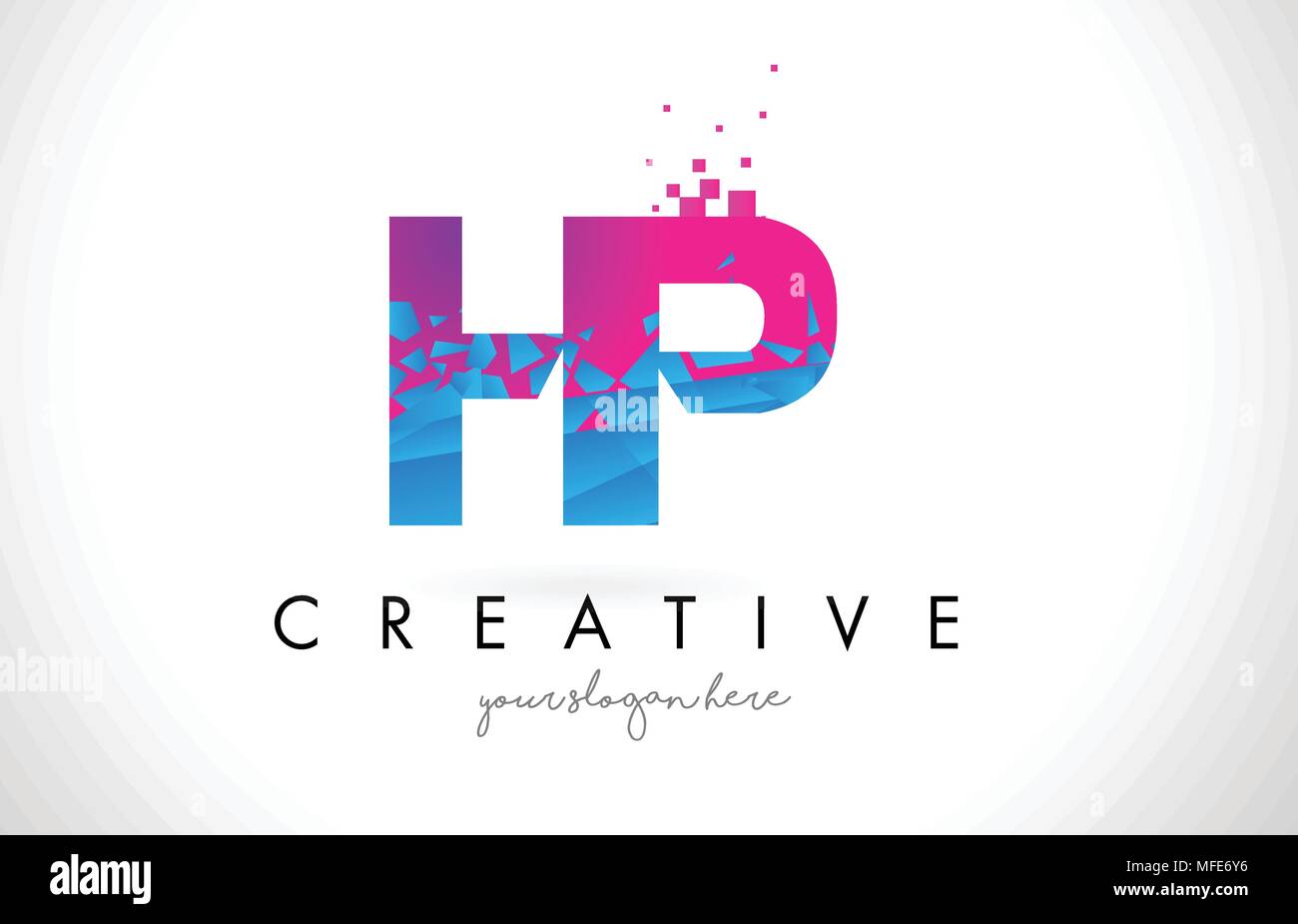 HP H P Letter Logo with Broken Shattered Blue Pink Triangles Texture ...
