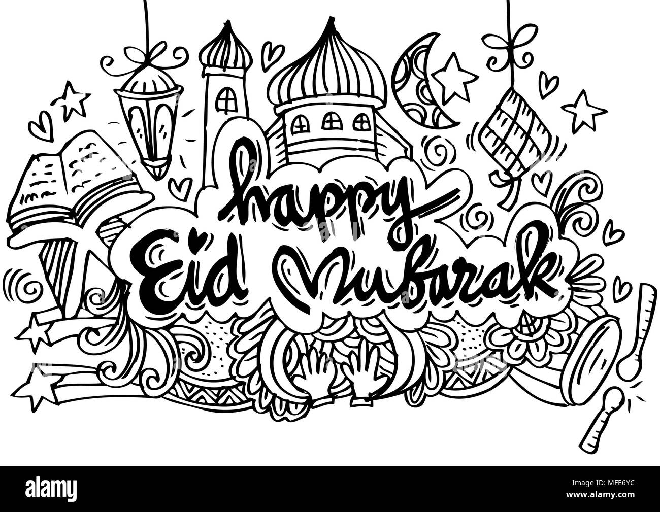 Doodle eid mubarak Stock Photo - Alamy