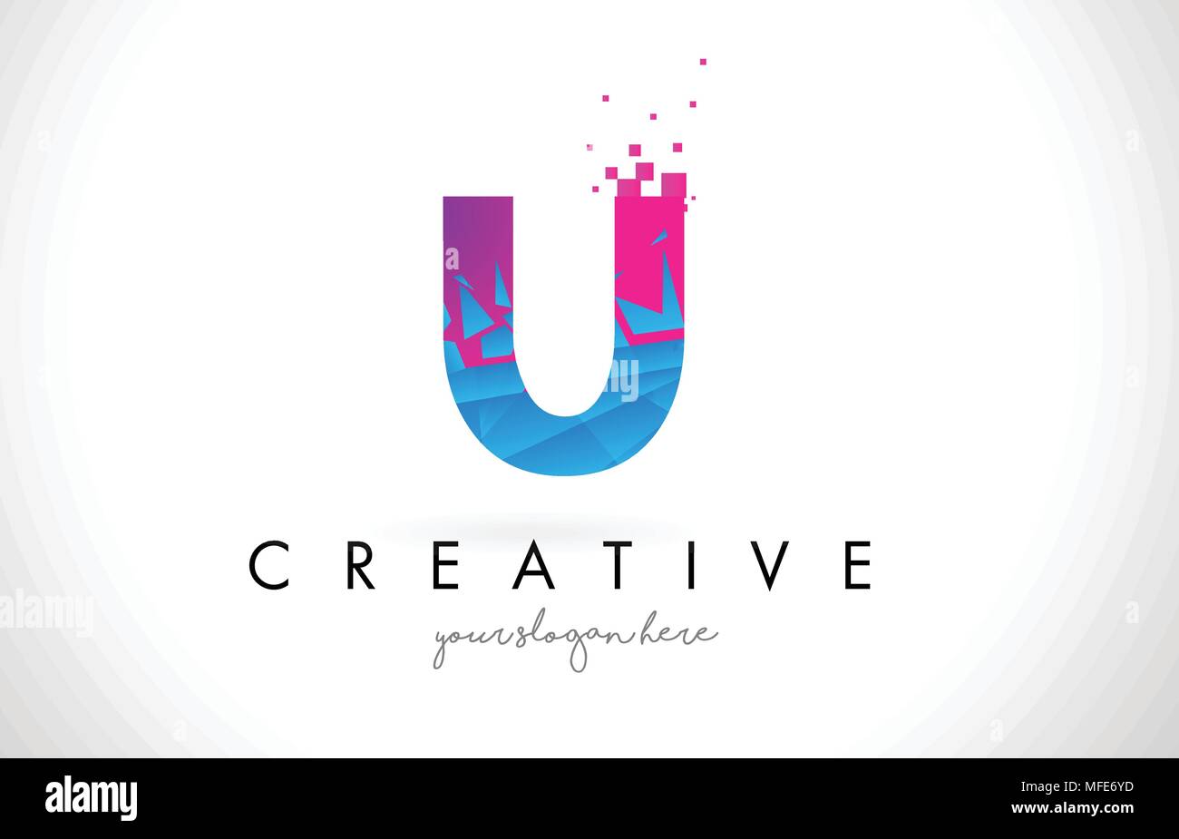 U Letter Logo with Broken Shattered Blue Pink Triangles Texture Design ...