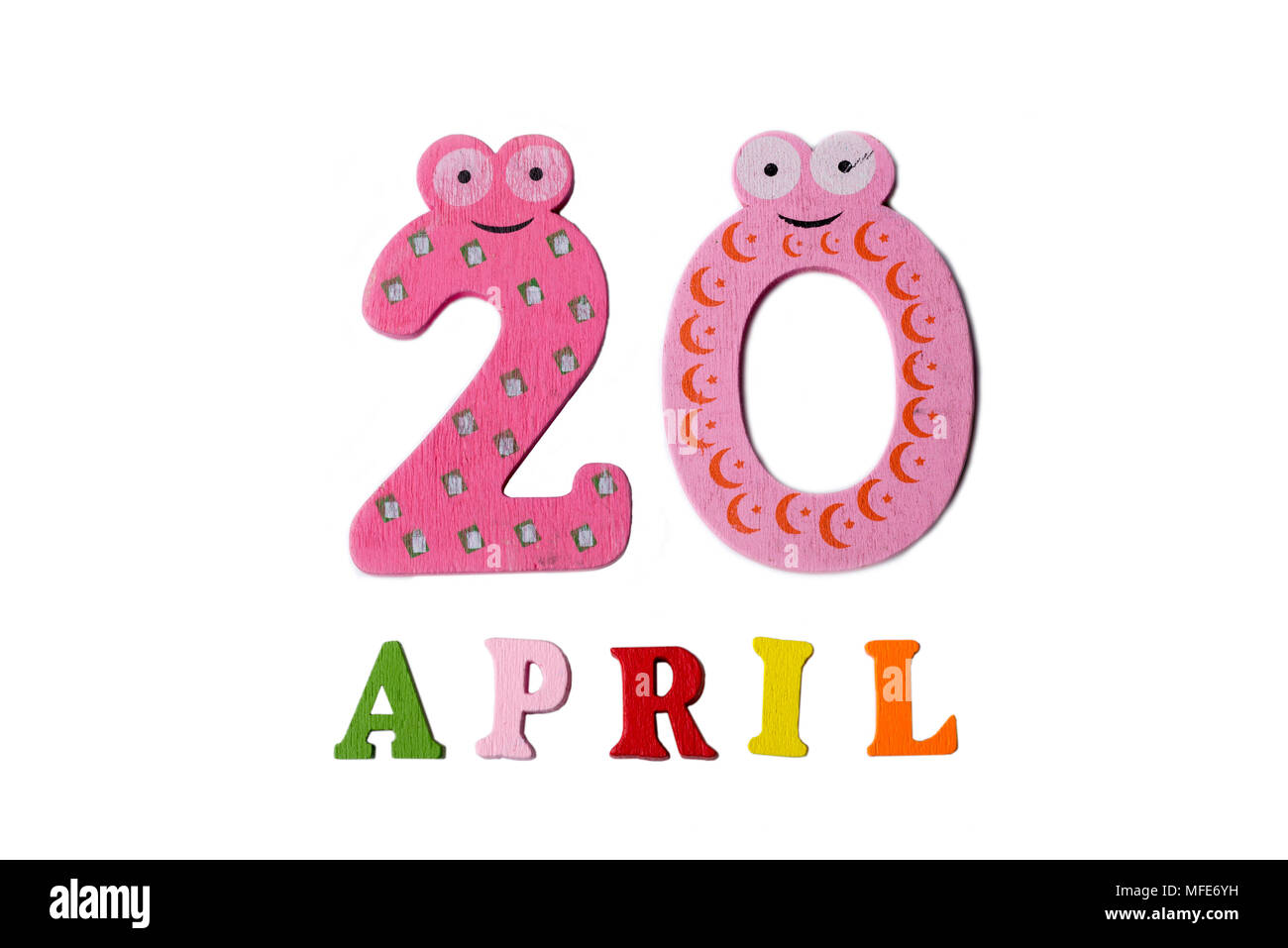 April 20 on a white background of numbers and letters. Calendar Stock ...