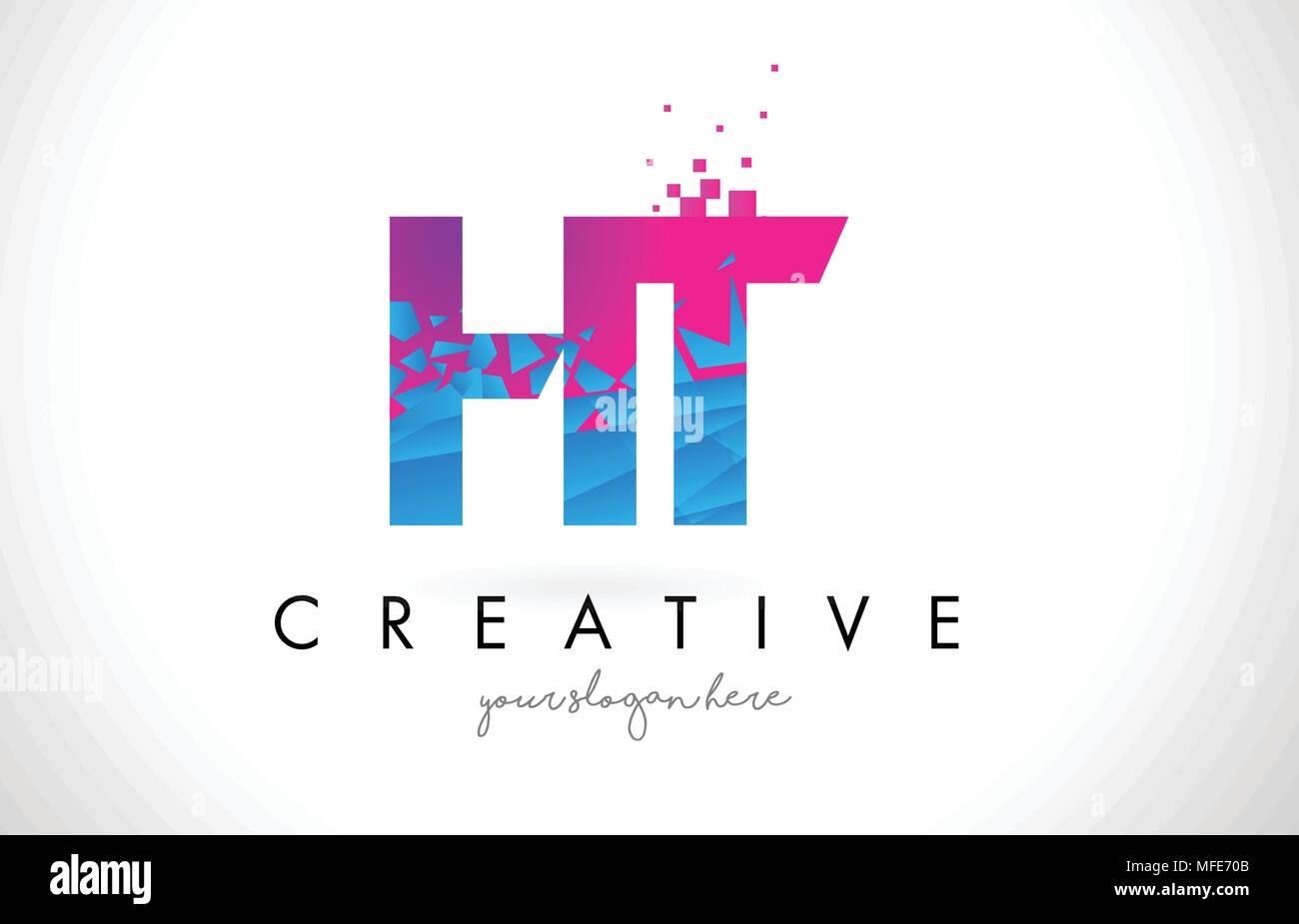 HT H T Letter Logo with Broken Shattered Blue Pink Triangles Texture ...