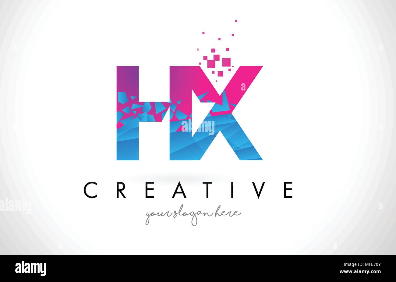 HX H X Letter Logo with Broken Shattered Blue Pink Triangles Texture ...