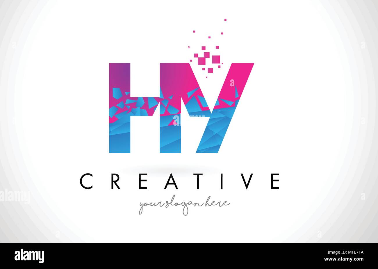 HY H Y Letter Logo with Broken Shattered Blue Pink Triangles Texture ...
