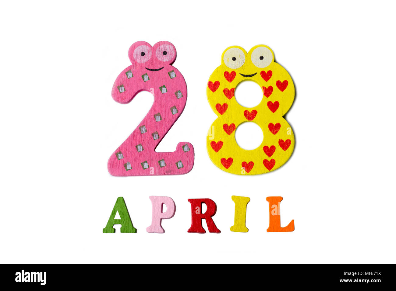 April 28, on a white background made of numbers and letters. Calendar ...