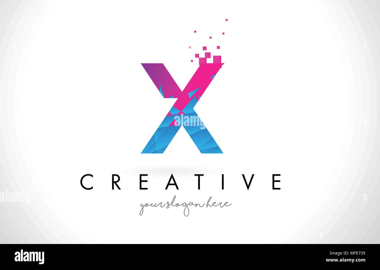X Letter Logo with Broken Shattered Blue Pink Triangles Texture Design ...