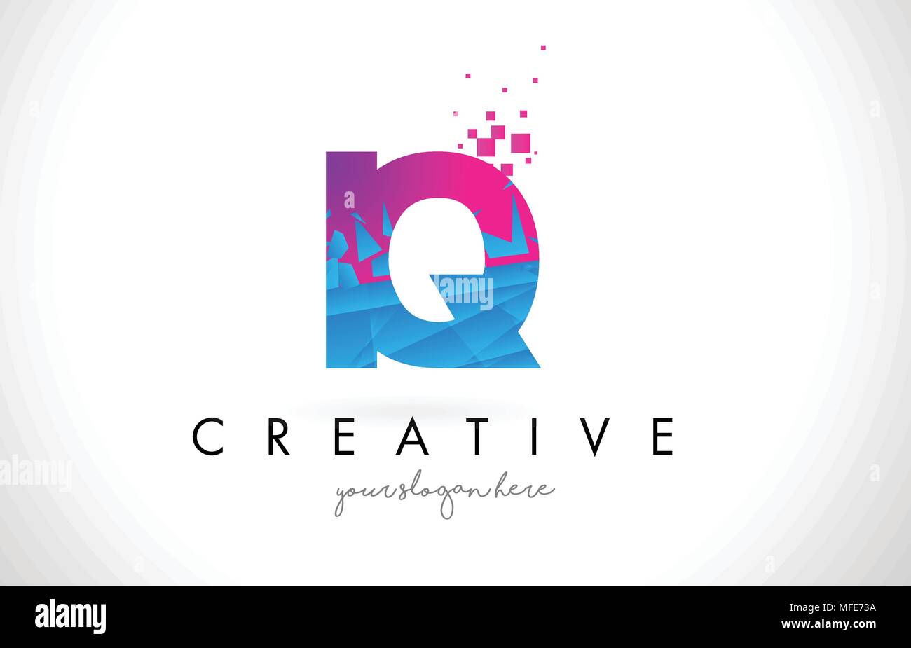 IQ I Q Letter Logo with Broken Shattered Blue Pink Triangles Texture ...