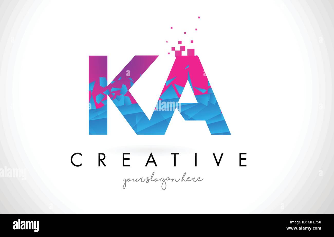 KA K A Letter Logo with Broken Shattered Blue Pink Triangles Texture ...