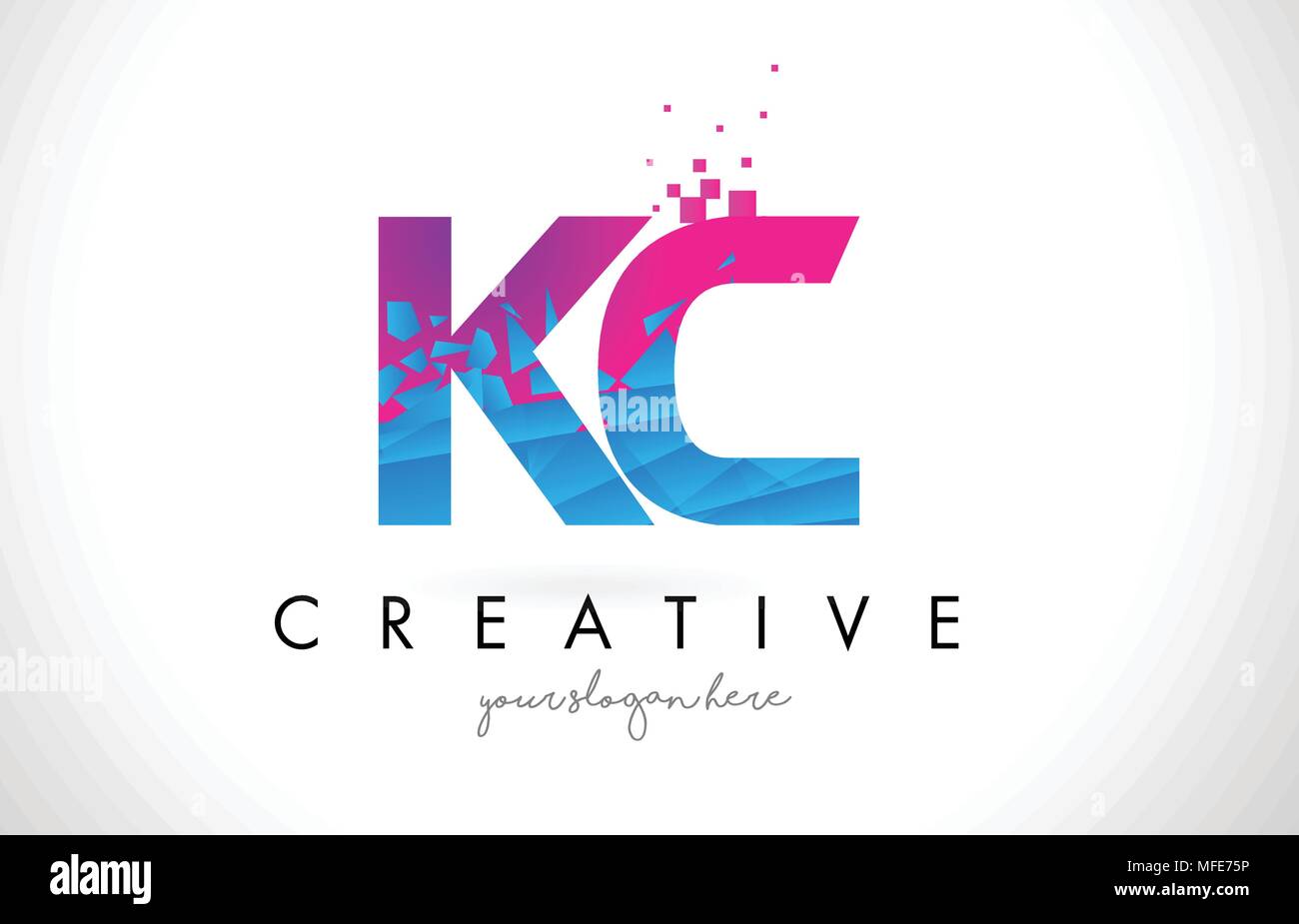 KC K C Letter Logo with Broken Shattered Blue Pink Triangles Texture ...