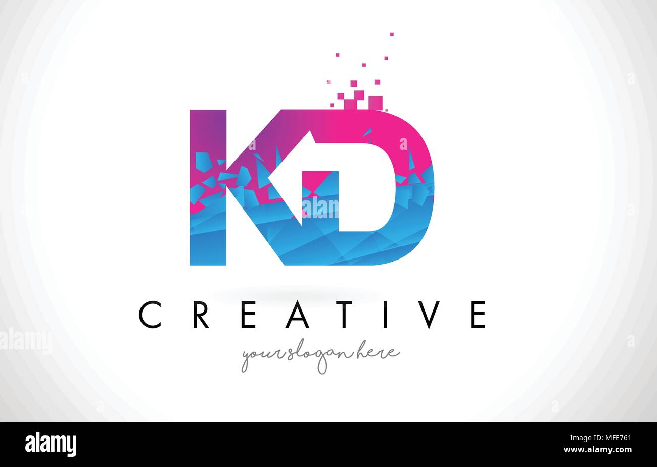 KD K D Letter Logo with Broken Shattered Blue Pink Triangles Texture ...
