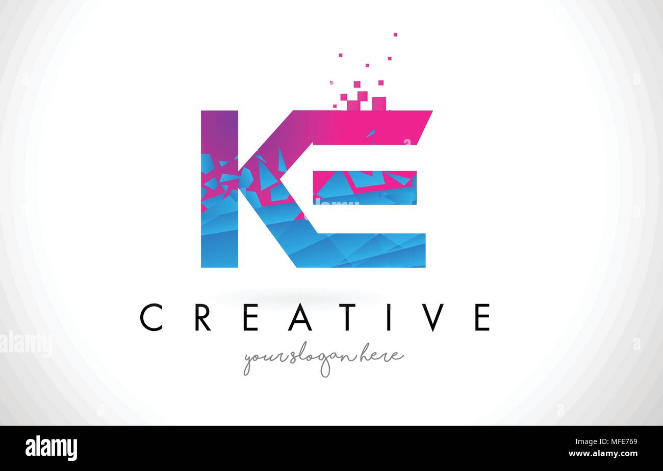 KE K E Letter Logo with Broken Shattered Blue Pink Triangles Texture ...