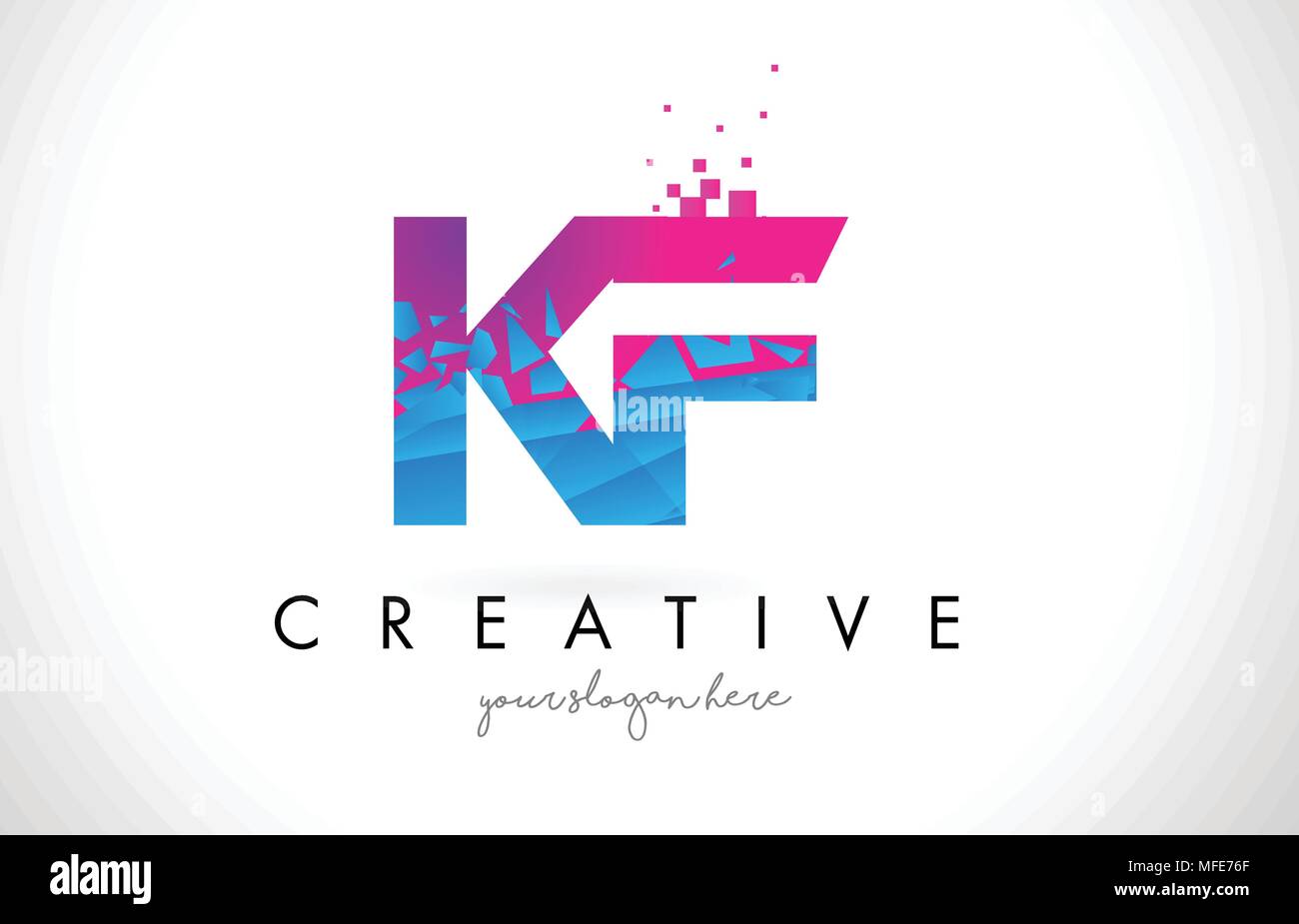 KF K F Letter Logo with Broken Shattered Blue Pink Triangles Texture ...
