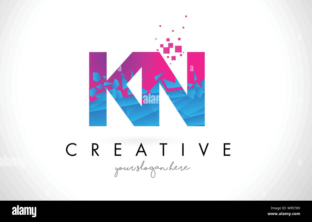 KN K N Letter Logo with Broken Shattered Blue Pink Triangles Texture ...