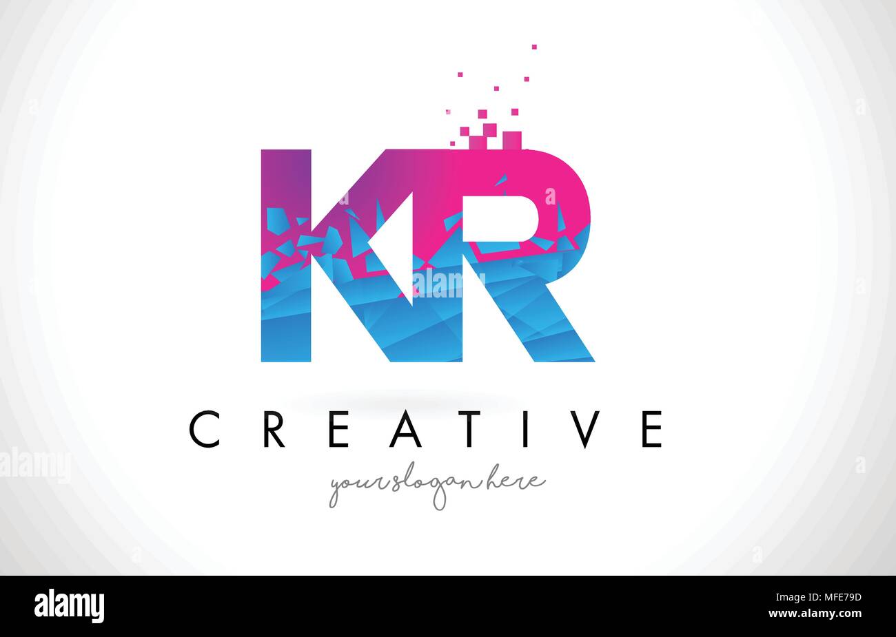 KR K R Letter Logo with Broken Shattered Blue Pink Triangles Texture ...