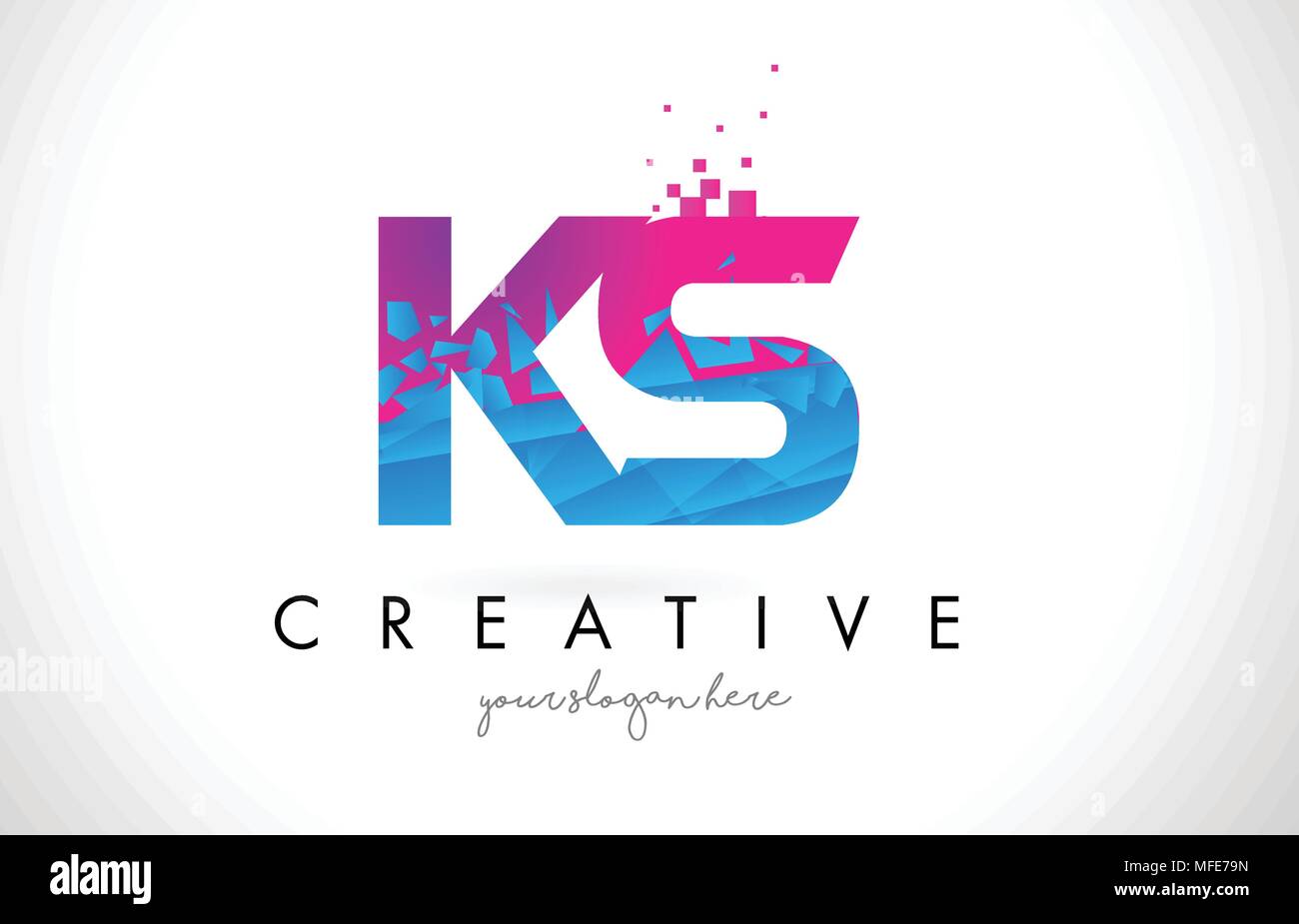 KS K S Letter Logo with Broken Shattered Blue Pink Triangles Texture ...