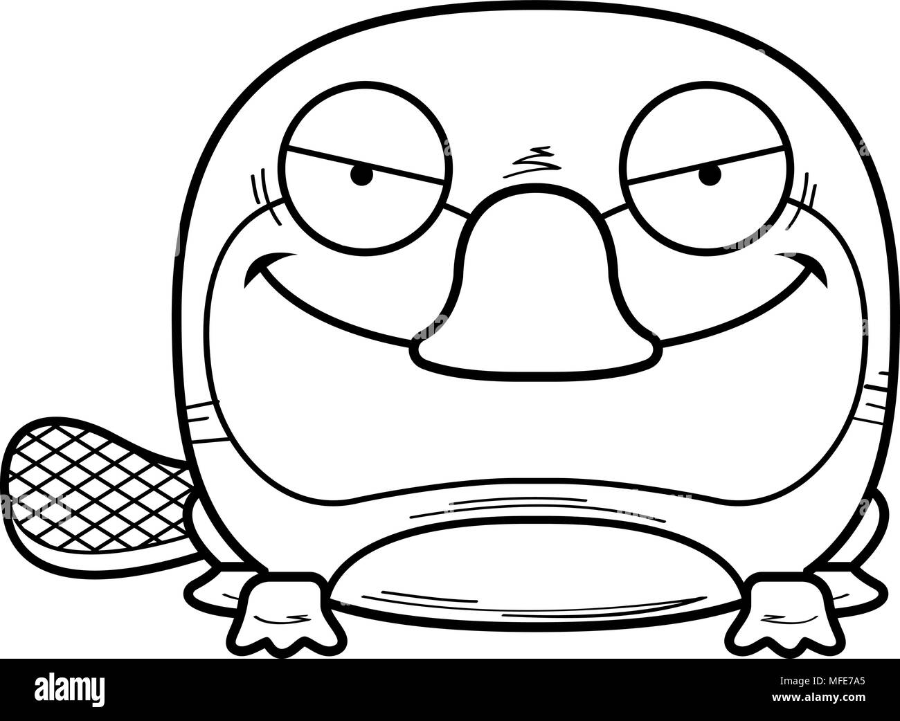 A cartoon illustration of a little platypus with a devious expression ...
