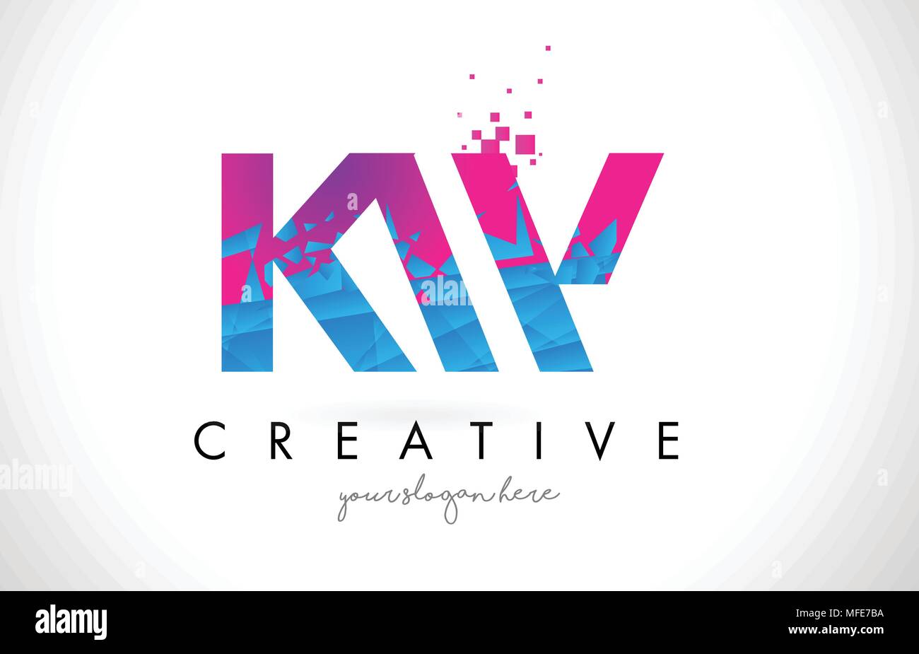 KW K W Letter Logo with Broken Shattered Blue Pink Triangles Texture ...