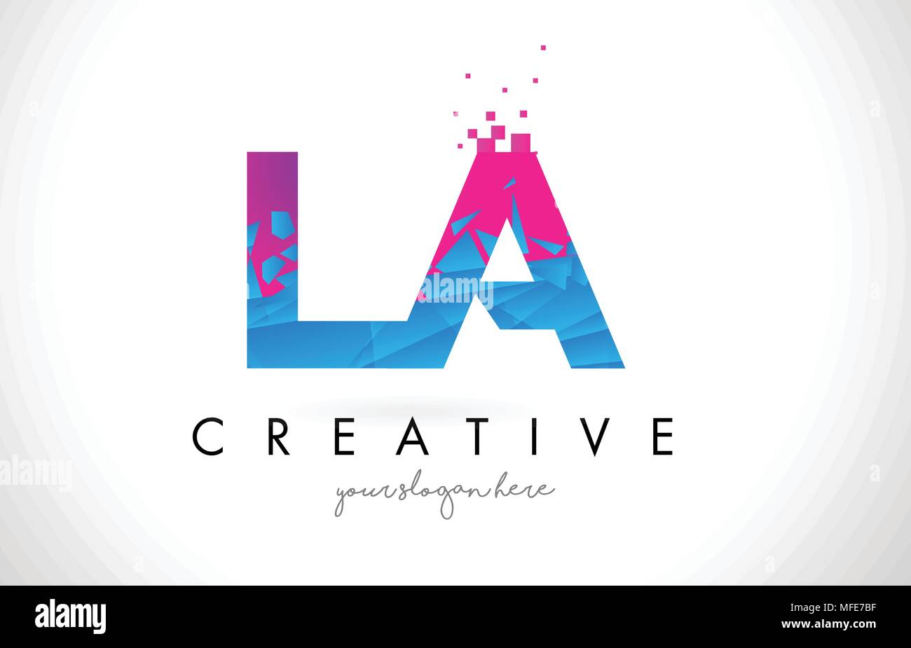 LA L A Letter Logo with Broken Shattered Blue Pink Triangles Texture ...