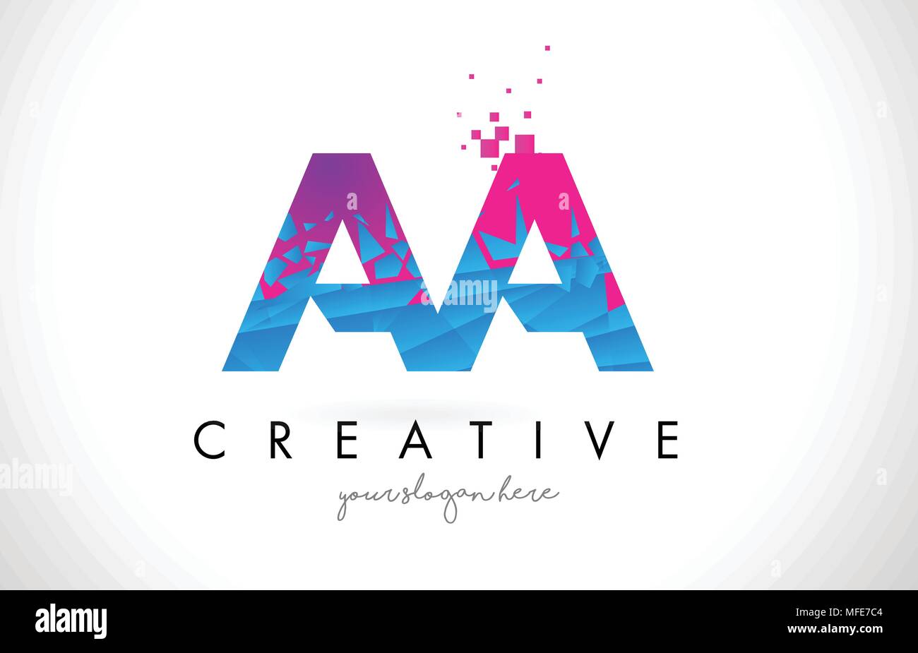 AA A Letter Logo with Broken Shattered Blue Pink Triangles Texture ...