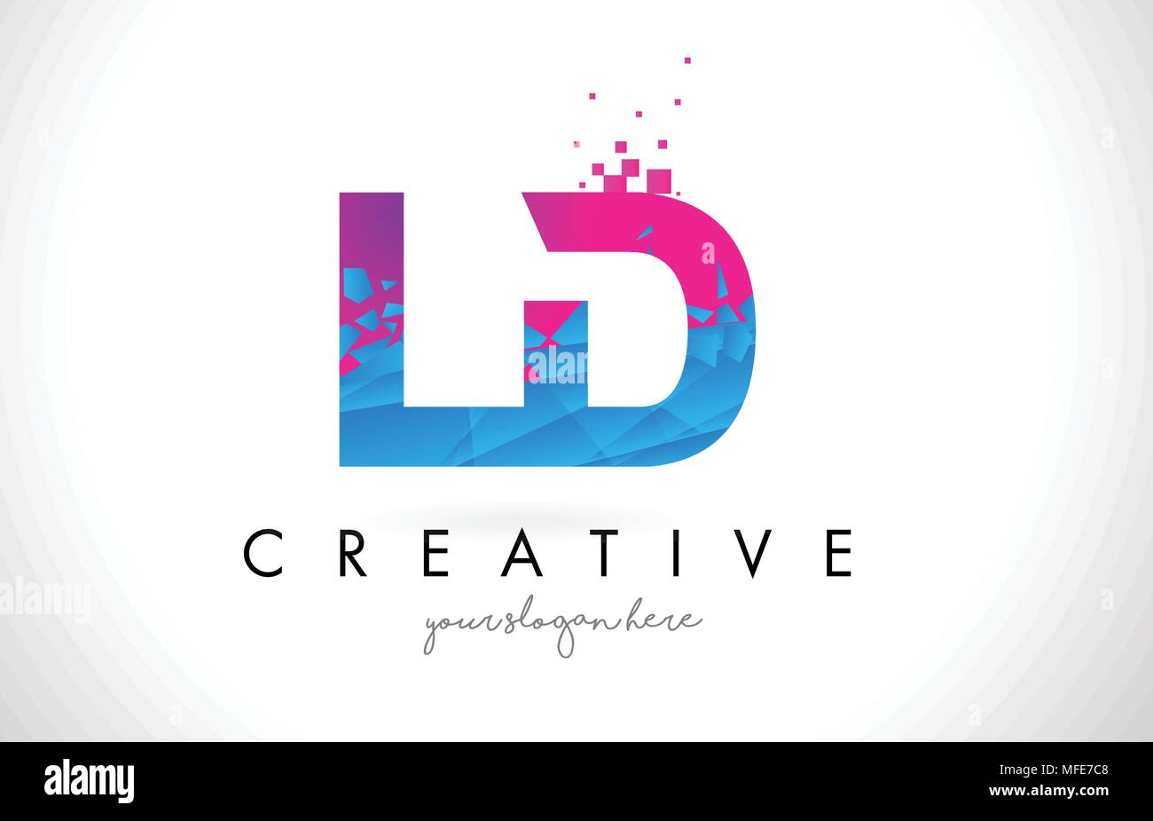 LD L D Letter Logo with Broken Shattered Blue Pink Triangles Texture ...
